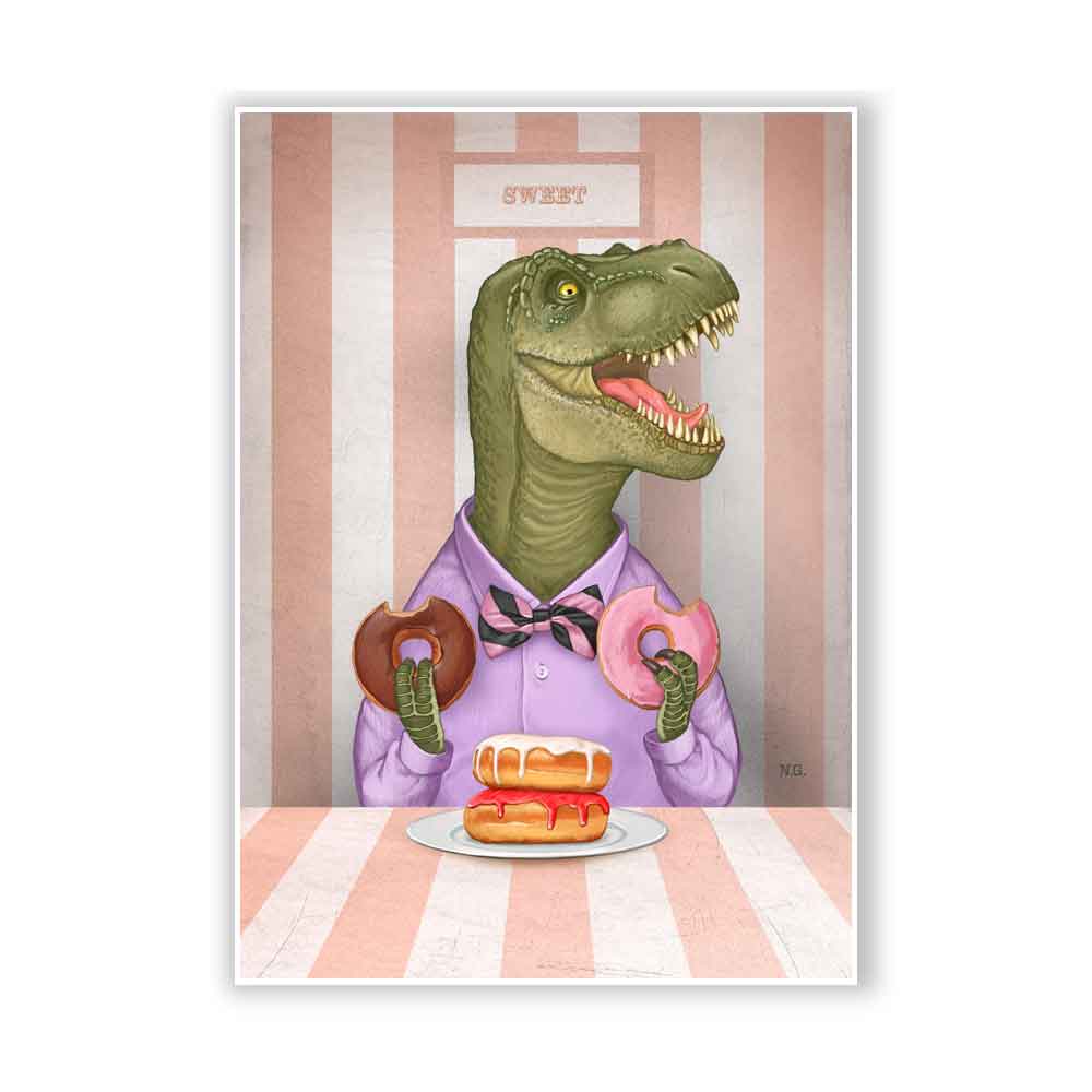 Tyrannosaurus rex with donuts art print – S&G Studio
