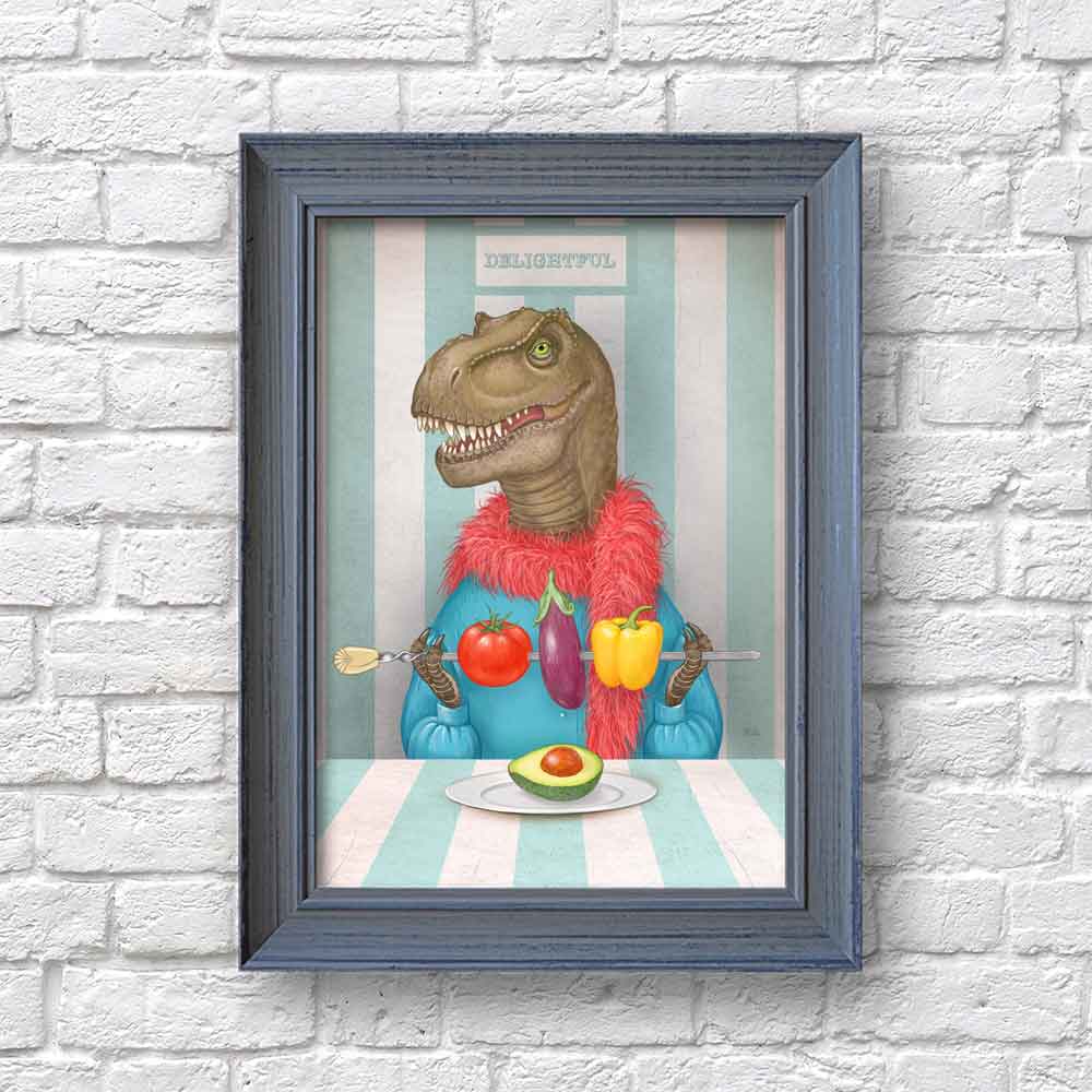 Tyrannosaurus Rex with vegetables art print. – S&G Studio