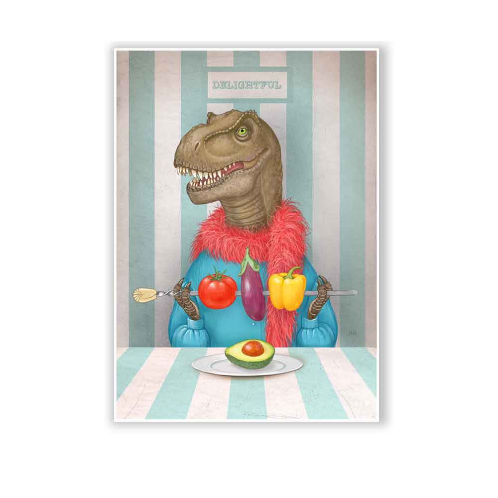 Tyrannosaurus Rex with vegetables art print. – S&G Studio